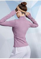 China Purple Women Running Coat Thumb Hole Zipper Front Sweatshirt 230g Nylon Spandex for sale