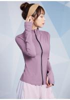 China Purple Women Running Coat Thumb Hole Zipper Front Sweatshirt 230g Nylon Spandex for sale