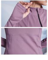 China Purple Women Running Coat Thumb Hole Zipper Front Sweatshirt 230g Nylon Spandex for sale