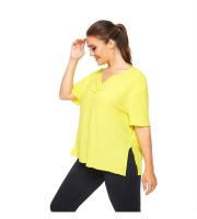 China Richee Yellow Plus Size V Neck T Shirts Women Yoga Short Sleeve 180g Cotton Spandex for sale