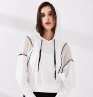 China BSCI Long Sleeve Crop Top Hoodie with Sexy Mesh Shoulder Polyester 180g Custom Size XS-5XL for sale