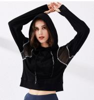 China BSCI Long Sleeve Crop Top Hoodie with Sexy Mesh Shoulder Polyester 180g Custom Size XS-5XL for sale