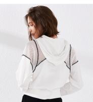 China BSCI Long Sleeve Crop Top Hoodie with Sexy Mesh Shoulder Polyester 180g Custom Size XS-5XL for sale