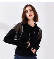 China BSCI Long Sleeve Crop Top Hoodie with Sexy Mesh Shoulder Polyester 180g Custom Size XS-5XL for sale