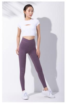 China Women's Yoga Crop Top Short Sleeve Back Cut Out Workout Top 250g Nylon Spandex for sale