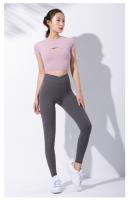 China Women's Yoga Crop Top Short Sleeve Back Cut Out Workout Top 250g Nylon Spandex for sale