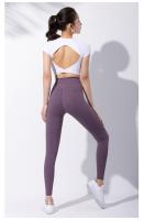 China Women's Yoga Crop Top Short Sleeve Back Cut Out Workout Top 250g Nylon Spandex for sale