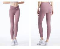 China Pink Cross Waist Women Fitness Leggings Cropped Yoga Pants Nylon Spandex 280g Standard Size XS-5XL for sale
