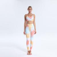 China Tie Dye Flatlock Stitching Matching Sports Bra And Leggings Set 280g for sale