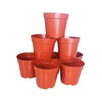 China Red Hard PE Coated Round 1 Gallon Nursery Pots With Plastic Tray for sale