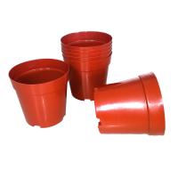 China Red Hard PE Coated Round 1 Gallon Nursery Pots With Plastic Tray for sale