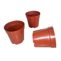 China Red Hard PE Coated Round 1 Gallon Nursery Pots With Plastic Tray for sale