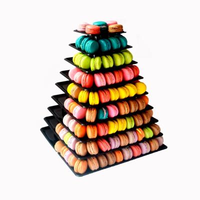 China Plastic Macaron Display Stand With 4 Tier Square Macaron Tower for sale