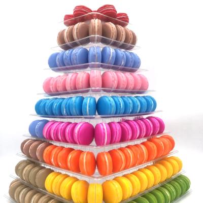 China 9 Layer Square 41cm Tall Plastic Macaron Packaging Blister Macaron Cone Tower for sale