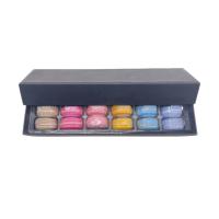 China All Black Luxury Kraft Paper Recyclable 12pcs Macaron Packaging Box with Plastic Inner Tray for sale