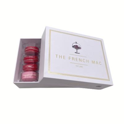 China White Macaron Packaging Rigid Gift Paper Box Food Grade 12Pcs With Plastic Clear Inner for sale
