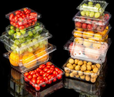 China food grade plastic punnet salad clamshell box cherry fruit container  grape plastic packaging box  recyclable PET box  anti‑fog PET clamshell for sale