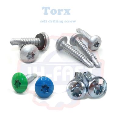 China Metric Cross Recessed Pan Wafer Head Self Drilling Roof Screw Yellow Finish 4.8mm for sale