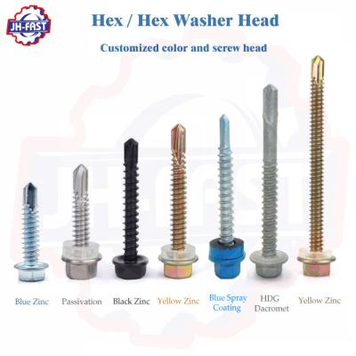 China ISO Standard Self Drilling Tek Screw Hex Washer Head Zinc Finish for Sheet Metal Roofing 12-14x1-1/2 for sale