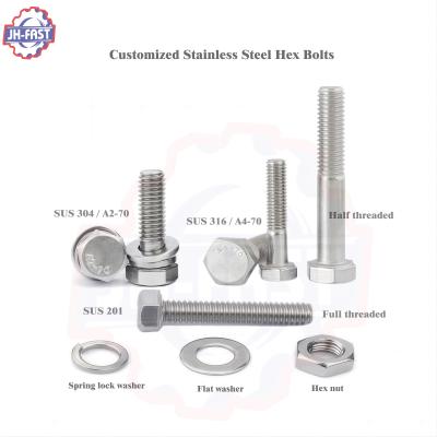 China DIN933 DIN931 A2 A4 Stainless Steel 304 Hex Head Bolts Nuts ISO9001 for sale