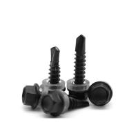 China Metric Black Oxide Finish Roofing Tek Screws Carbon Steel ISO Standard Hex Washer Head Self Drilling for sale