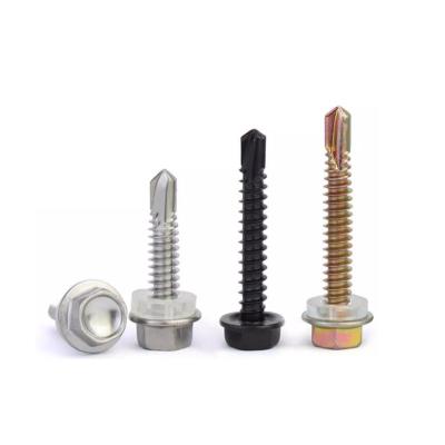 China M3 M4 12mm Hex Washer Head Self Drilling Screw Yellow Black Zinc Plated Carbon Steel for Wood for sale