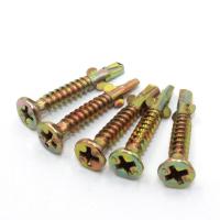 China Flat Head Self Drilling Screw with Wings and Ears Blue Black Yellow Zinc Plated for sale