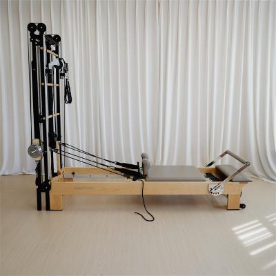 China Maple Wood Pilates Reformer with Half Trapeze Tower Commercial Studio Full Track Yoga Training Equipment 304 Stainless Steel for sale