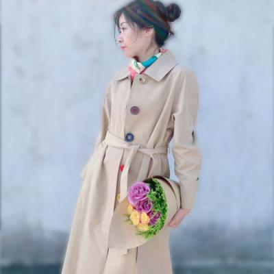 China Sigle-Breasted Trench Coat Women Spring Autumn Long Belted Colorful Button Coat for sale