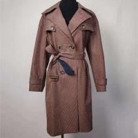 China Wind Break Ladies Fashion Wear , Double - Breasted Checked Trench Coat for sale