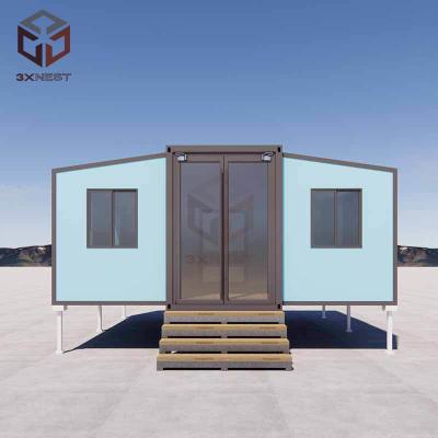 China Double wing container house with balcony Plywood Flooring Rock Wool Sandwich Panel for sale