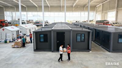 China Foldable 20ft Container with 18mm Thick Fireproof Cement Fiber Floor 75mm EPS Sandwich Panels and 1 Year Warranty for sale