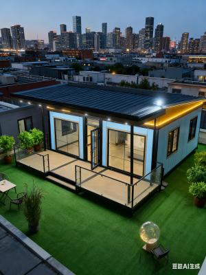 China Expandable Container House with 100mm Thick Wall 5.5 Tons Net Weight and L-shaped Cabinet for sale
