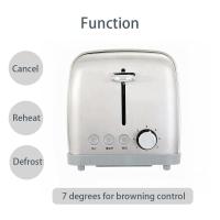 China Stainless Steel 2 Slice Toaster 900W 120V with Defrost Reheat Cancel Functions for sale