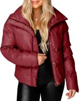 China Zip Up Faux Leather Puffer Winter Down Jackets Zipper Closure for sale