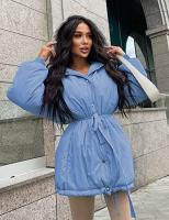 China 100% Polyester Belted Ladies Long Puffer Coat Jackets Zipper Closure for sale