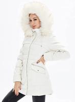 China Polyester Modacrylic Womens Long Puffer Coat With Detachable Fur Collar for sale