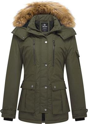 China 100% Oxford Synthetic Material Womens Long Puffer Coat Parka With Detachable Hood for sale