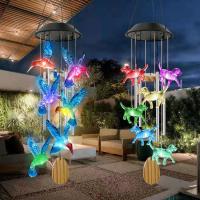 China Waterproof Solar Power Wind Chime with Color Changing Hummingbird and Butterfly Design for sale