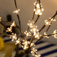 China Indoor 36cm 24 Bulbs Battery Christmas Star Home Decor Led Cherry Flower Tabletop Bonsai Tree Fairy Light for sale