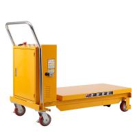 China Yellow Hydraulic Lifter Trolley 500kg 0.9m Semi Electric Scissor Lift Trolley for sale