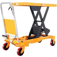 China Orange Mobile Scissor Table Lift Hydraulic 300kg Hydraulic Lift Table Cart for sale