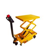 China 1500kg Manual Scissor Lift Table Red Hydraulic Table Lift Cart for sale