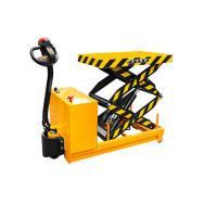 China 1500kg Manual Scissor Lift Table Red Hydraulic Table Lift Cart for sale
