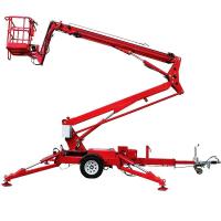 China Yellow 10m Tow Behind Cherry Picker 200KG 30 Ft Towable Boom Lift for sale