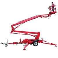 China Load 200kg Trailer Articulating Boom Lift 12m Trailer Mounted Cherry Picker for sale