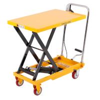 China 350kg Hand Scissor Trolley Lift Platform Hydraulic Trolley 500kg for sale