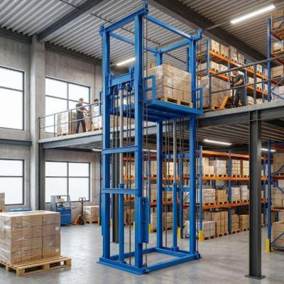 China Warehouse Double Guide Rail Cargo Lift 2000kg 9m Vertical Freight Elevator for sale