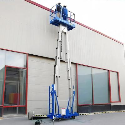 China Aluminum Alloy Vertical Double Mast Lift Hydraulic Drive 12m 120kg Capacity for sale