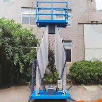 China Aluminum Alloy Vertical Double Mast Lift Hydraulic Drive 12m 120kg Capacity for sale